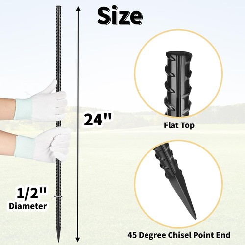 Besitu 24 Inches Straight Rebar Stakes(20-Pack), 1/2" Diameter Steel ...