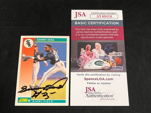 Sammy Sosa Hand Signed Autographed 1992 Score Baseball Card JSA COA AA ...
