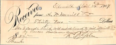 1907 Ellsworth Maine Firewood Receipt Roscoe Woolam A F Merrill Birch ...