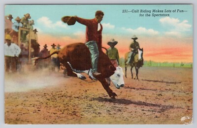 Postcard Calf Riding Cowboy Denver Colorado Rodeos | eBay