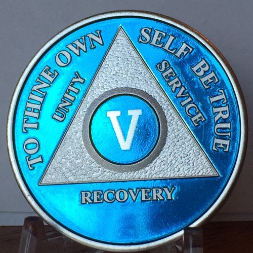 Blue Silver Plated 5 Year AA Chip Alcoholics Anonymous Medallion Coin ...