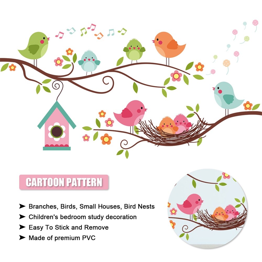 Tree Branch Sticker Children Branch Bird Small House Nest Wall Sticker ...
