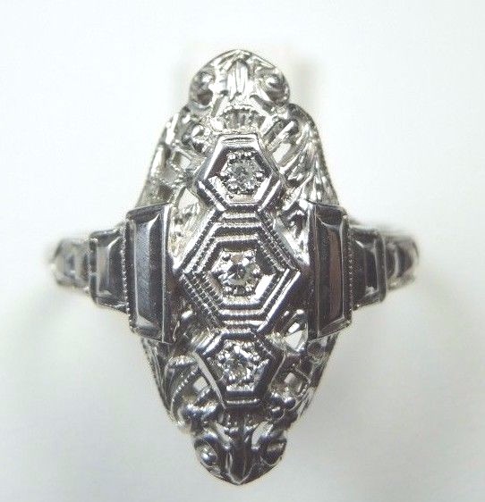 Antique Art Deco Diamond Engagement Dinner Ring 17K White Gold Size 7 ...