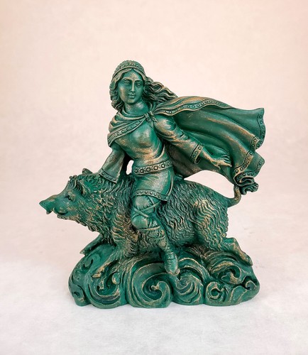 Freya Statue Norse Goddess On Boar Gypumstone Handmade Altar Idol 5.5 ...