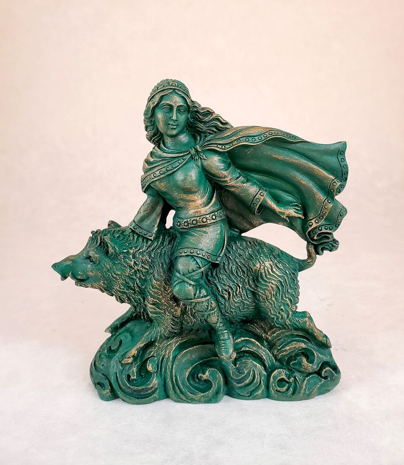 Freya Statue Norse Goddess On Boar Gypumstone Handmade Altar Idol 5.5 ...