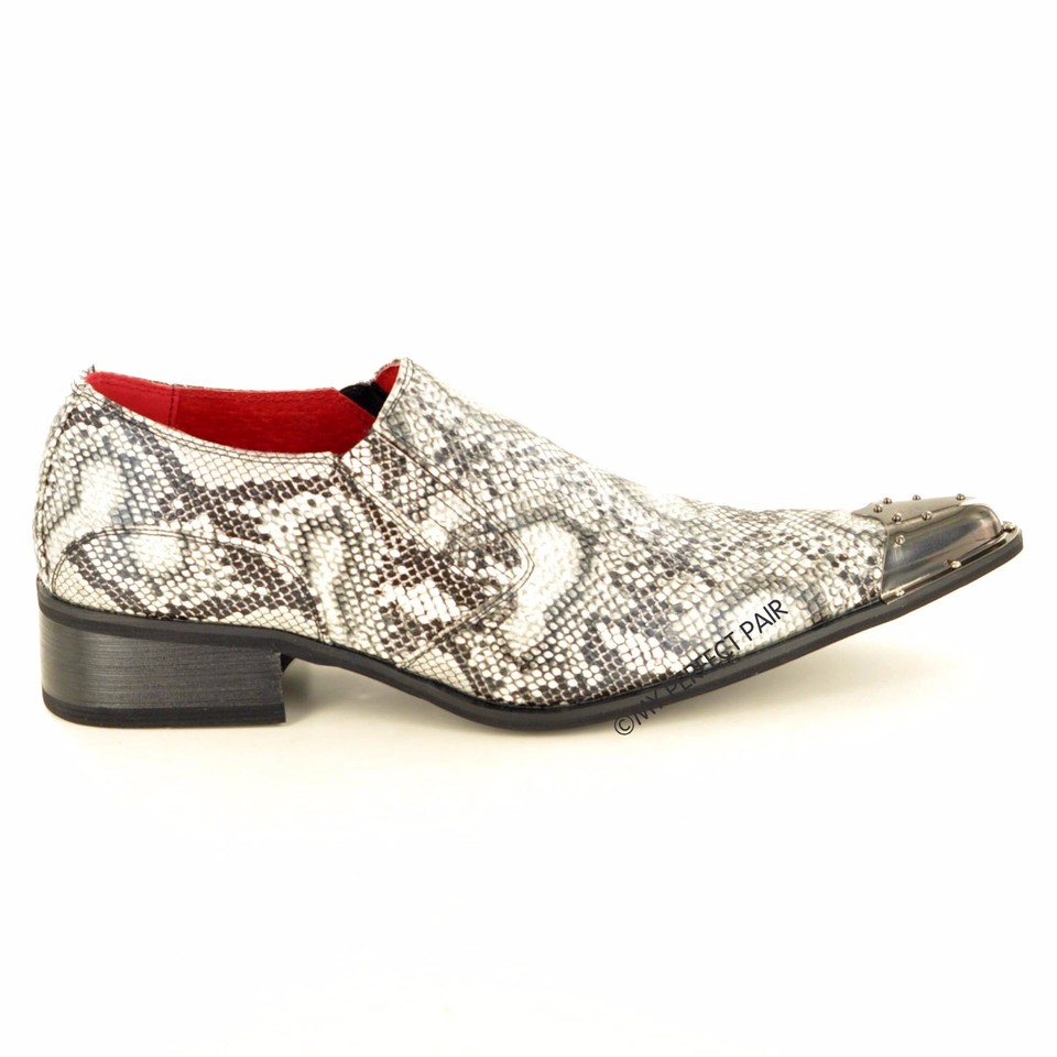 Mens Winkle Pickers Shoes Leather Lined Crocodile Skin Metal Toe UK ...