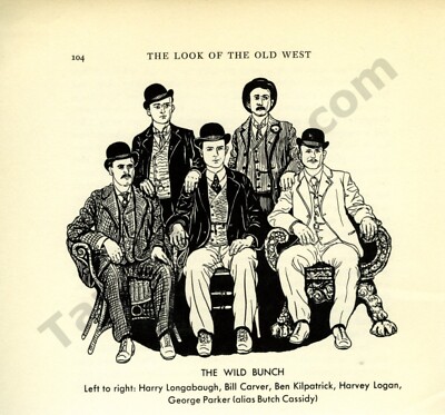 1955 Evelyn Curro Book Page Art Drawing Wild Bunch Old West Gang Butch ...