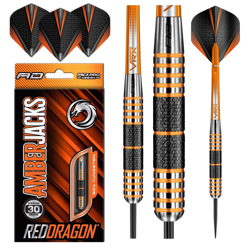 RED DRAGON Amberjack Tungsten Darts Set 21g,24g,26g,28g,30g , Flights ...