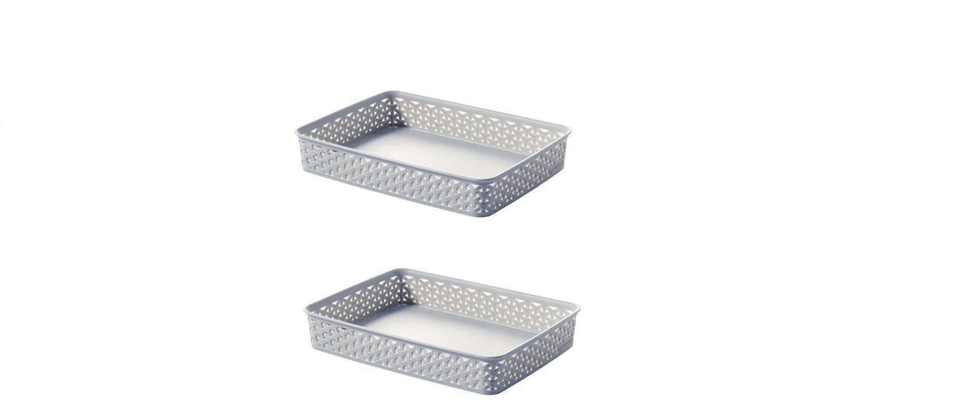 Curver Nestable Rattan Organiser Storage Plastic Wicker A4 Paper Tray ...