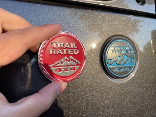 2 (two) 18-24 WRANGLER JL GLADIATOR RED TRAIL RATED FENDER EMBLEM BADGE ...