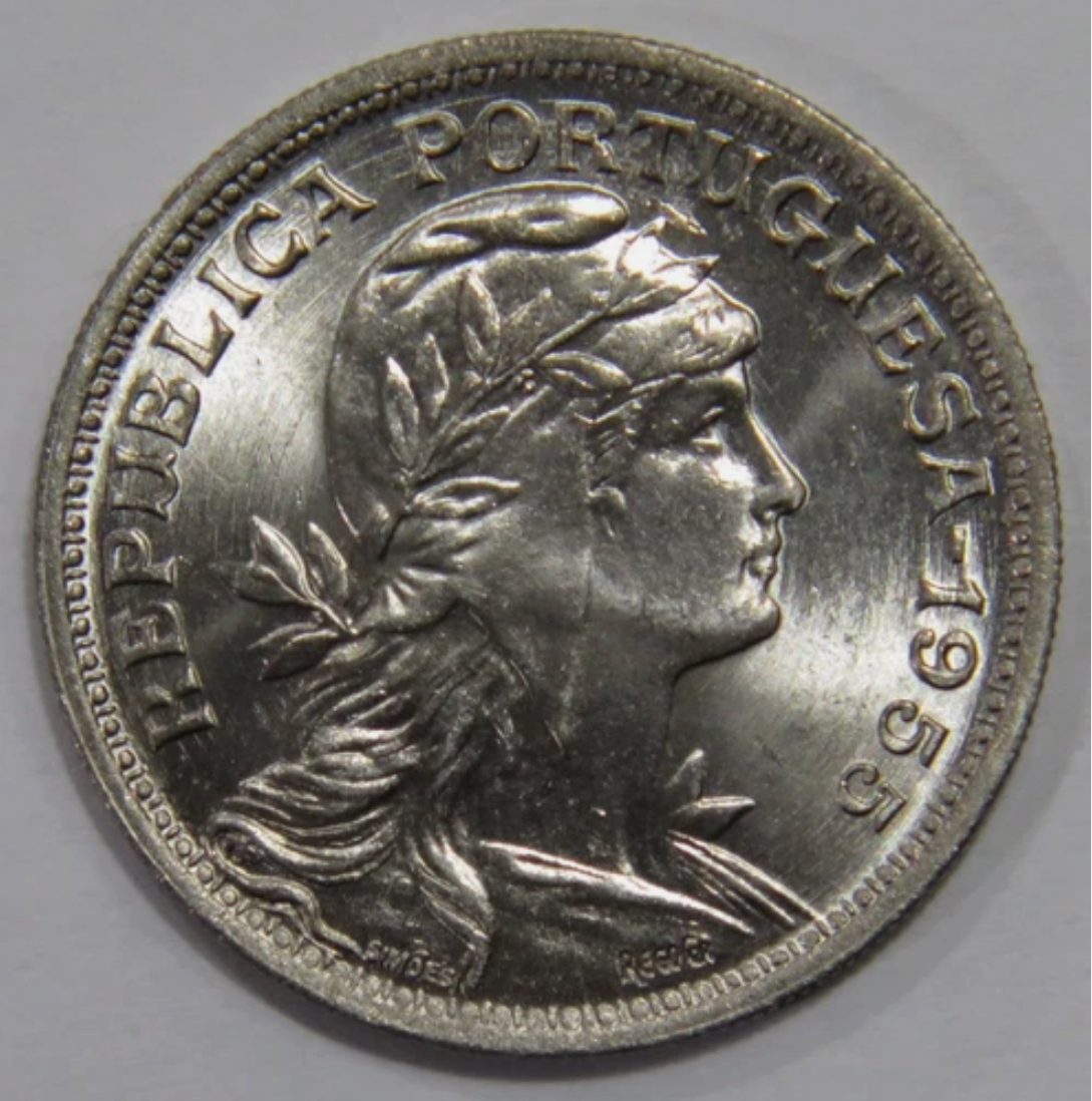 PORTUGAL 1955 50 CENTAVOS ALLEGORY OF REPUBLIC FACING RIGHT GEM WORLD ...