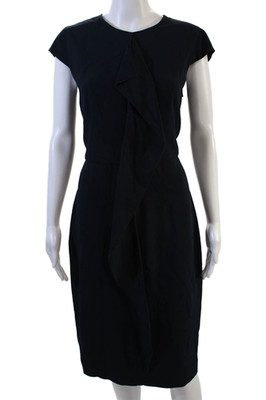 Max Mara Womens Back Zip Cap Sleeve Crew Neck Sheath Dress Navy Size 12 ...