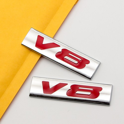 2X Chrome Red Metal V8 Engine Sticker Sports Turbo Badge SUV Car Decal ...