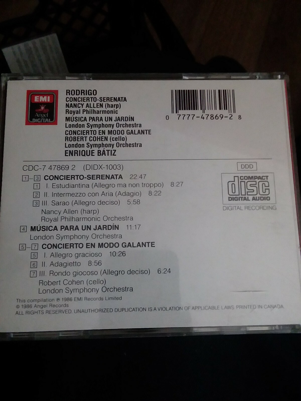 ENRIQUE BATIZ CD RODRIGO CONCIERTO SERENATA CONCIERTO EN MODO GALANTE ...