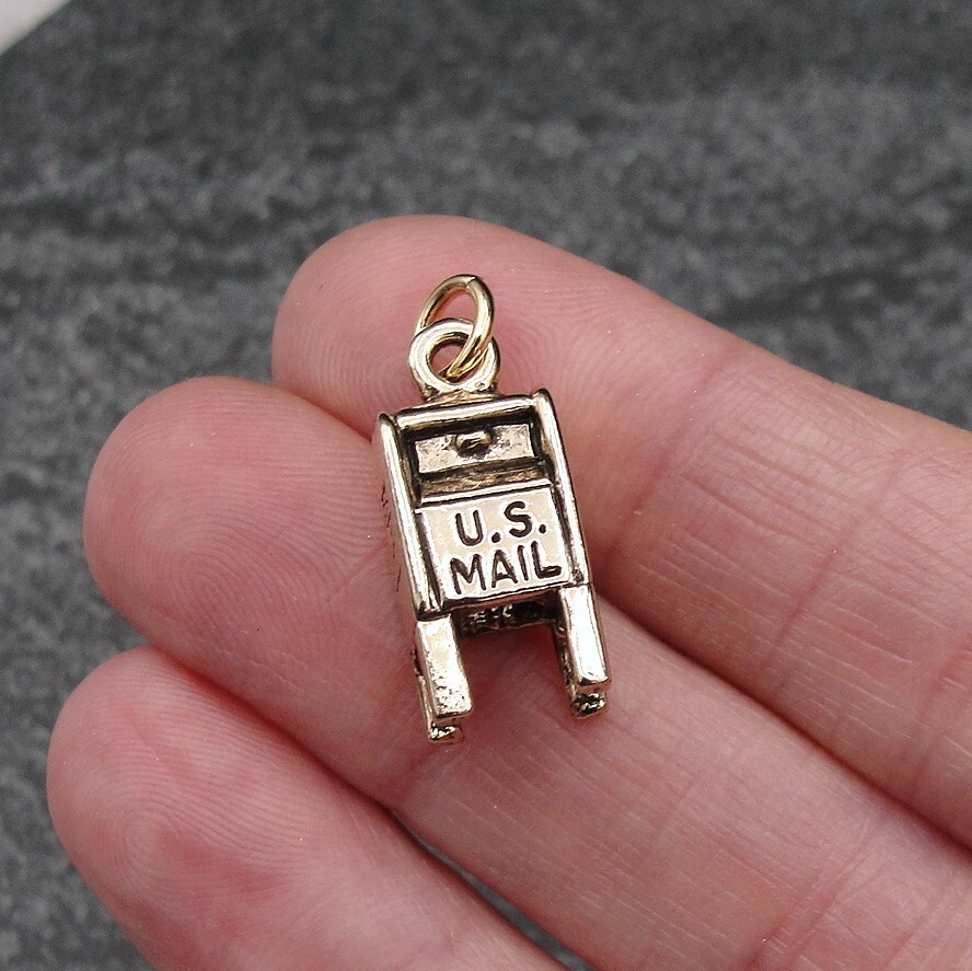 Gold Mailbox Charm - 3D Mailbox Pendant - Mailman Charm - Mail Lady ...