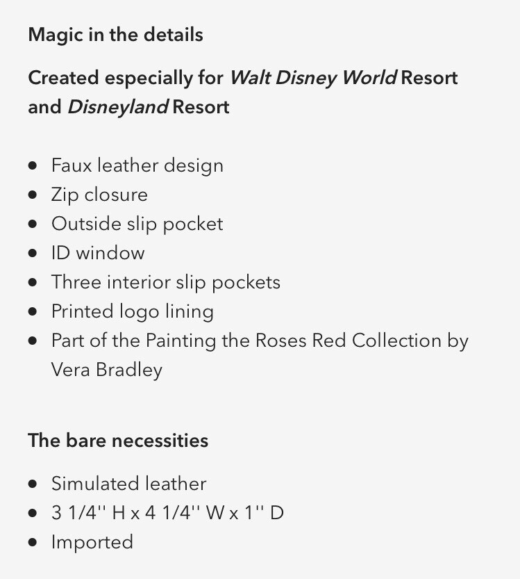 VERA BRADLEY DISNEY WHITE RABBIT PAINTING THE ROSES RED MALLORY CARD ...