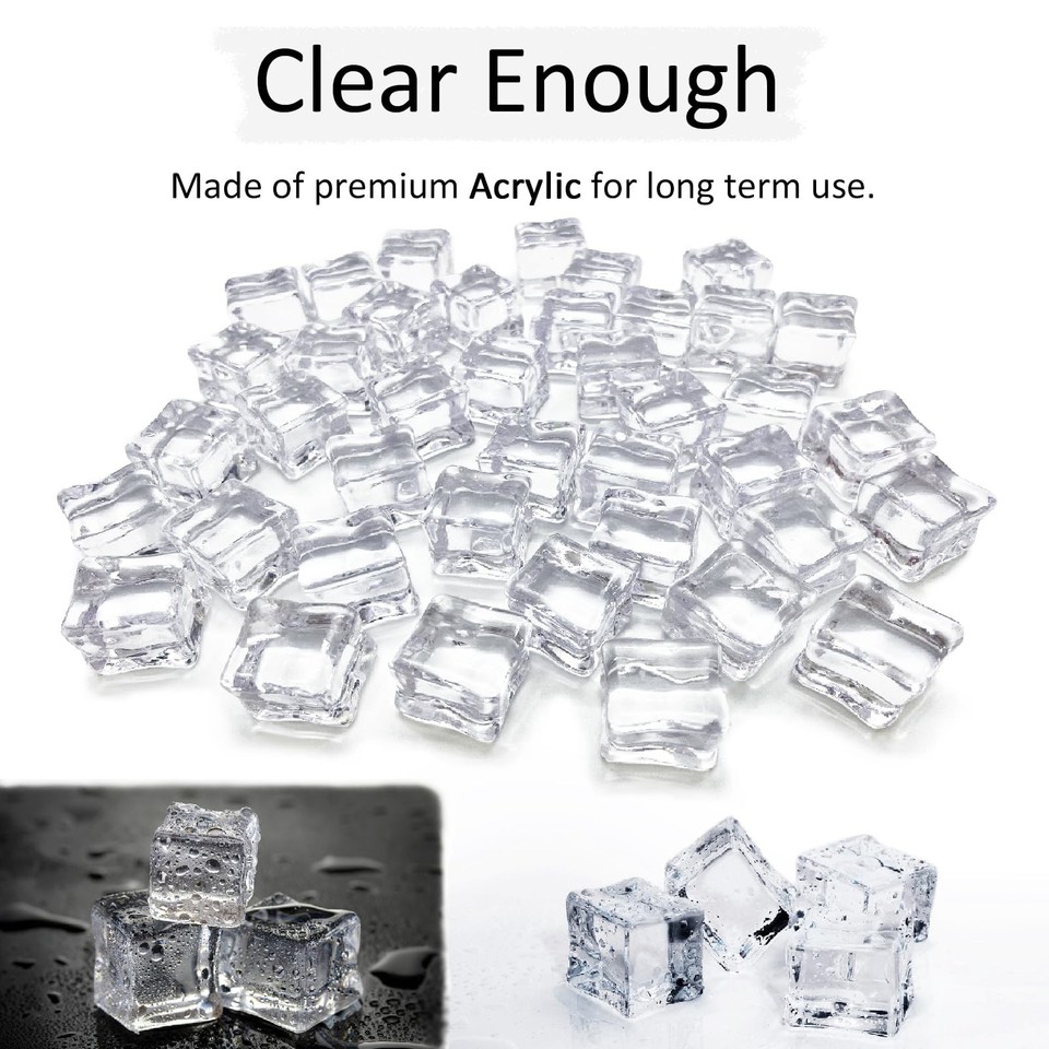 50Pcs 0.95in Clear Fake Ice Cubes Plastic Ice Cubes for Decor ...