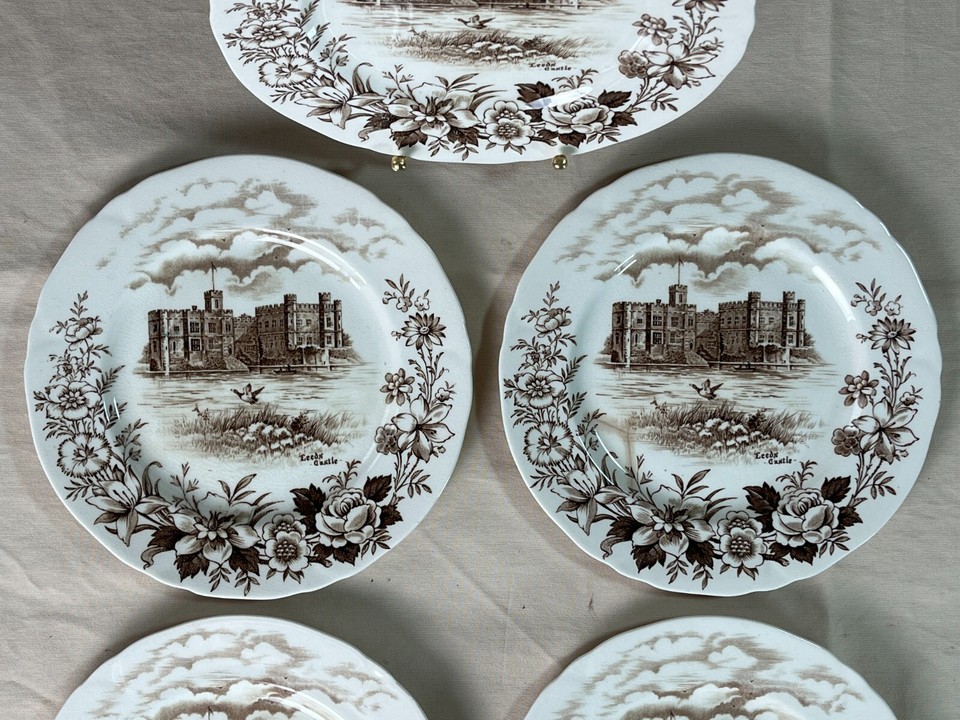 Vintage ALFRED MEAKIN Brown Medieval Castles Plate Set - Leeds Castle ...