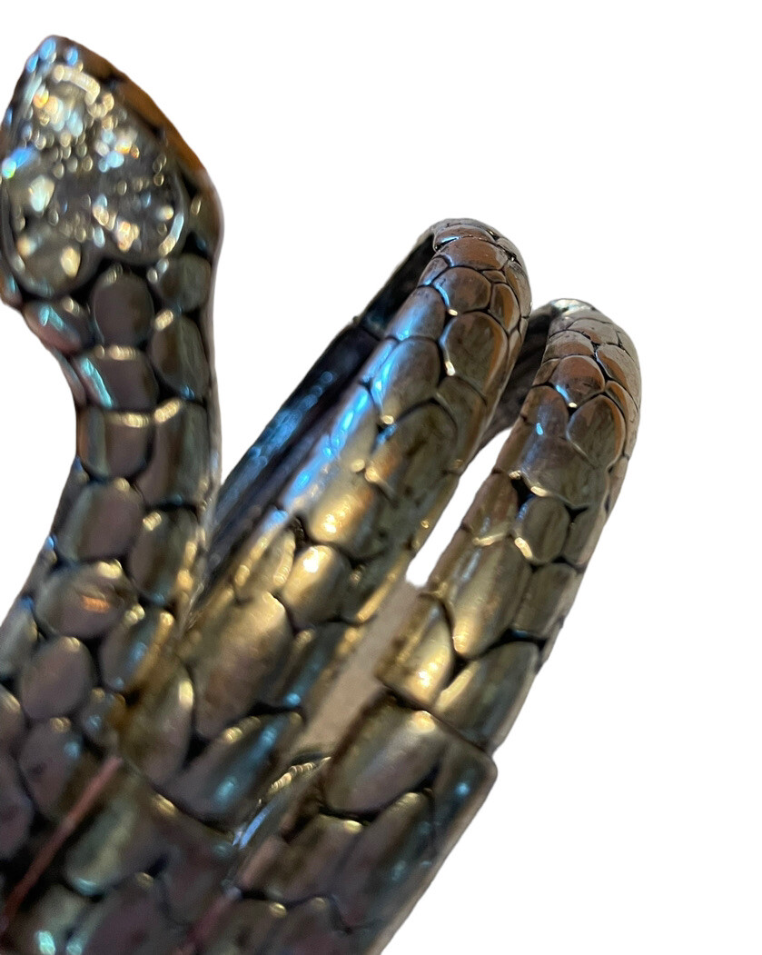 Vintage Silver Tone Snake Serpent Coil Wrap Bracelet Rhinestone Three ...