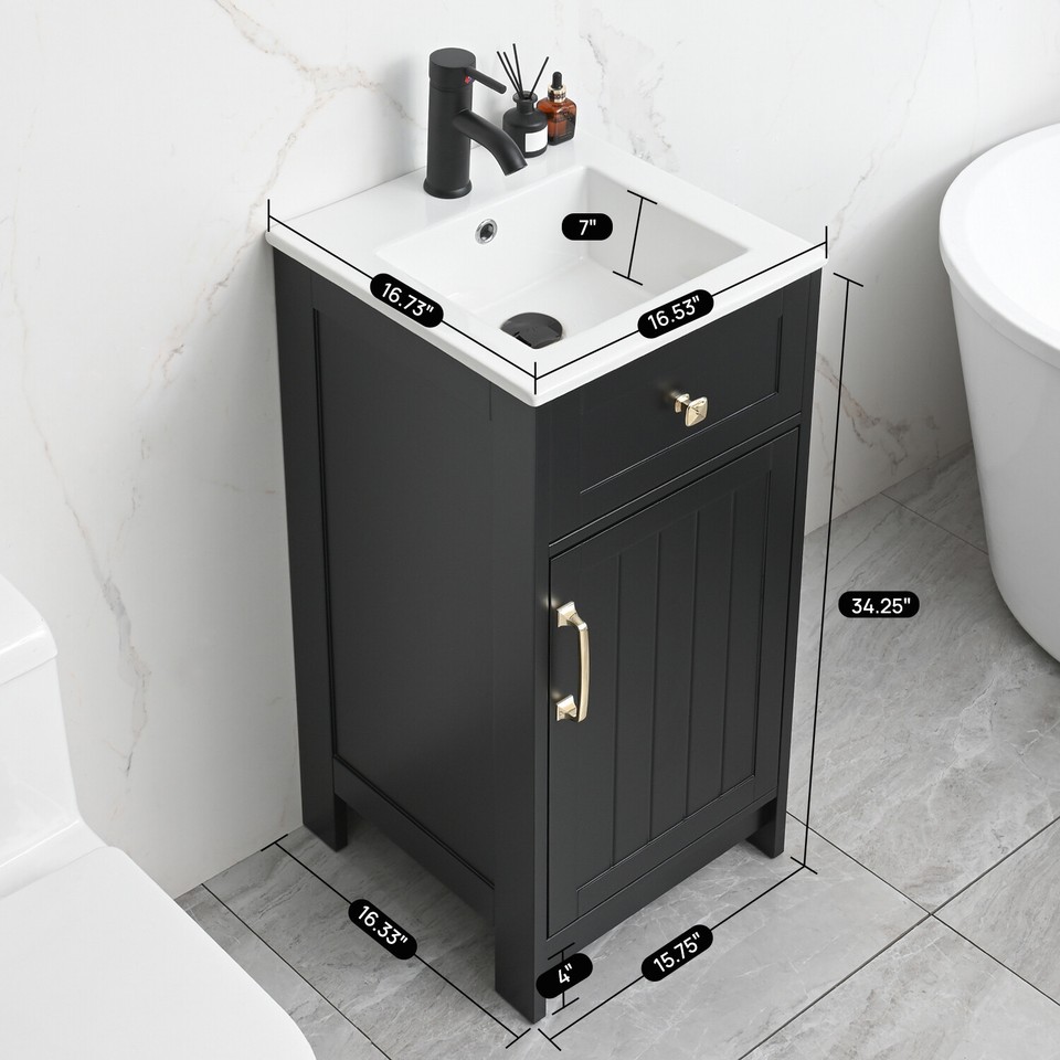 16" Small Bathroom Vanity with Sink Cabinet Set Ceramic Sink Faucet ...