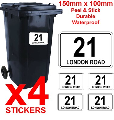 4 x Wheelie Bin Stickers Number Numbers Road Street Name Vinyl Sign ...