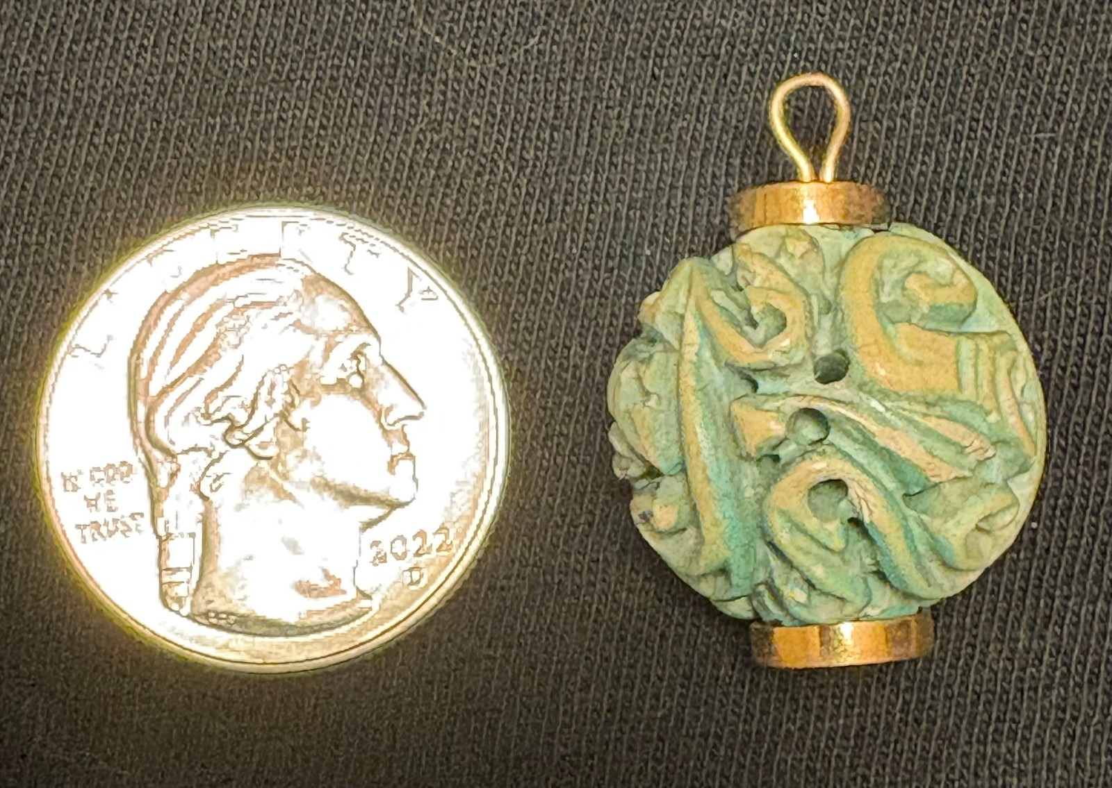 Vintage Asian Turquoise Ball Pendant -14 Karat Gold - Gem