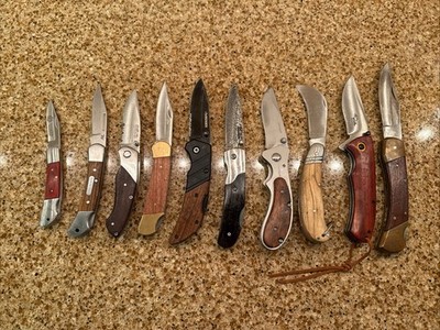 Lot of 10 TSA Confiscated Wooden Handle Assisted & Manual Folding EDC ...