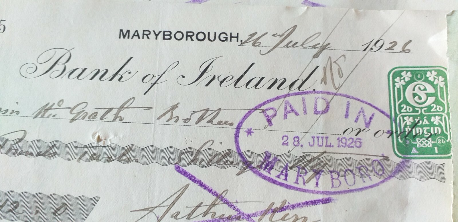 Old Irish Cheques Job Lot of 17 Cheques most 1920-s, Bank Of Ireland ...