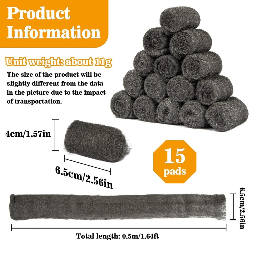 Steel Wool For Mice Control 15PCS Fine Steel Wool Pads Steel Wool Fill Roll Extr | eBay