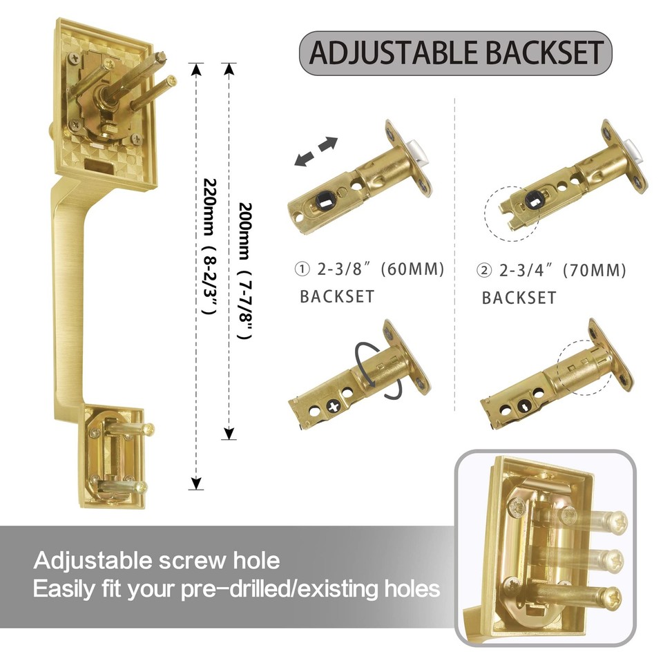 Entry Front Door Handle, Satin Brass Square Front Door Lock Set with ...