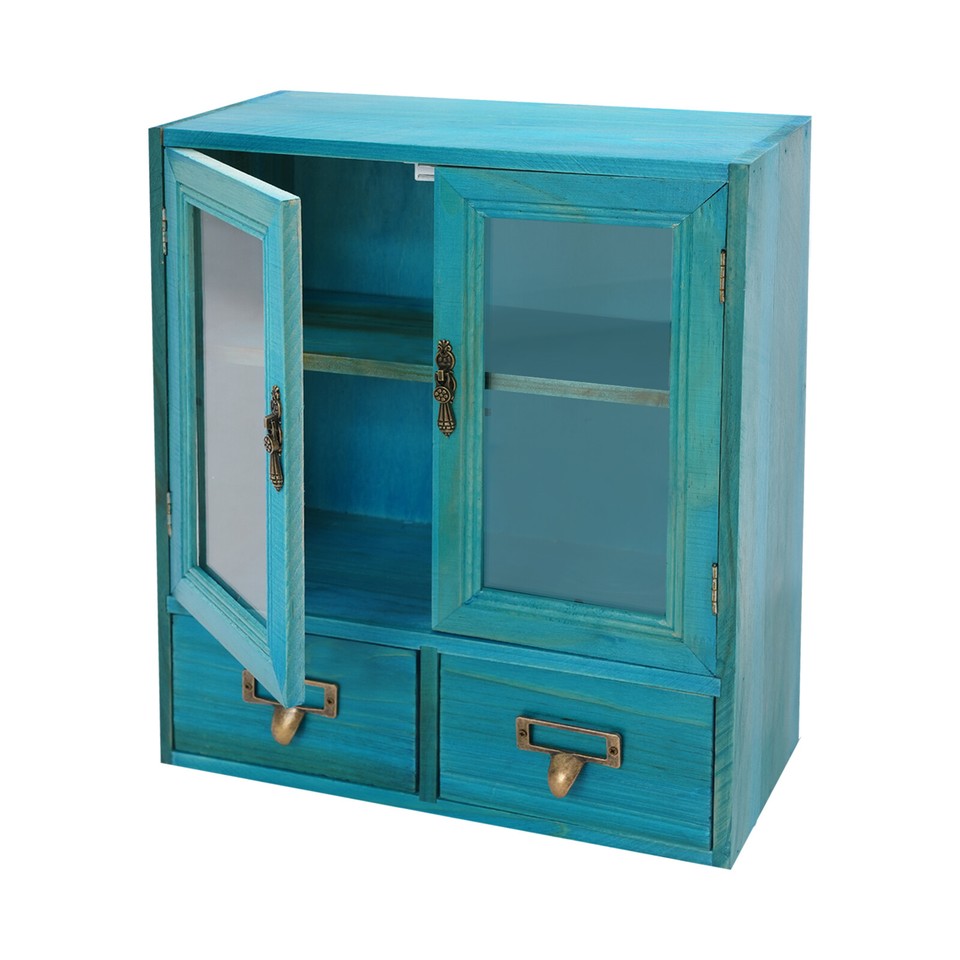 2-Tier Wood Storage Cabinet w/ 2 drawers Double Door Counter Top ...