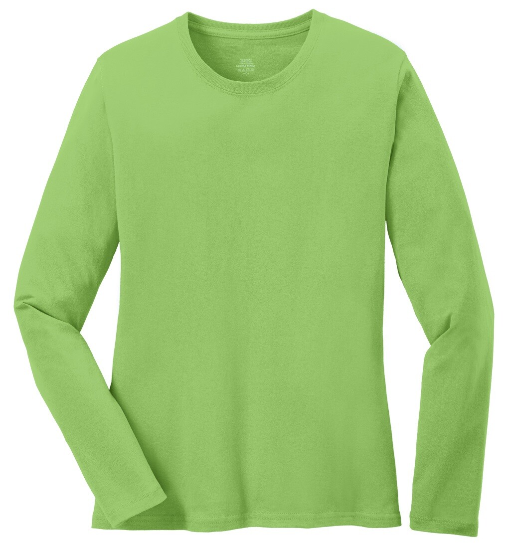 LADIES LONG SLEEVE, CREW NECK PRESHRUNK COTTON T-SHIRT, SIDE SEAMS, XS ...