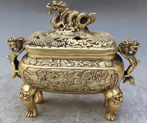 Old Bronze Dragon Dragons Foo Fu Dog Lion Incense Burner Censer | eBay