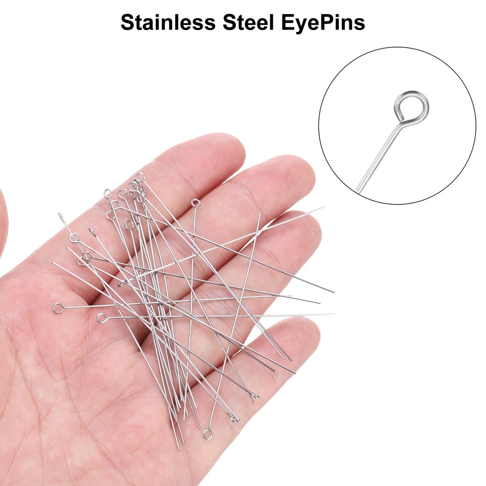 100pcs Stainless Steel Eye Pins 0.8mm/22 Gauge x 70mm Headpins Jewelry ...