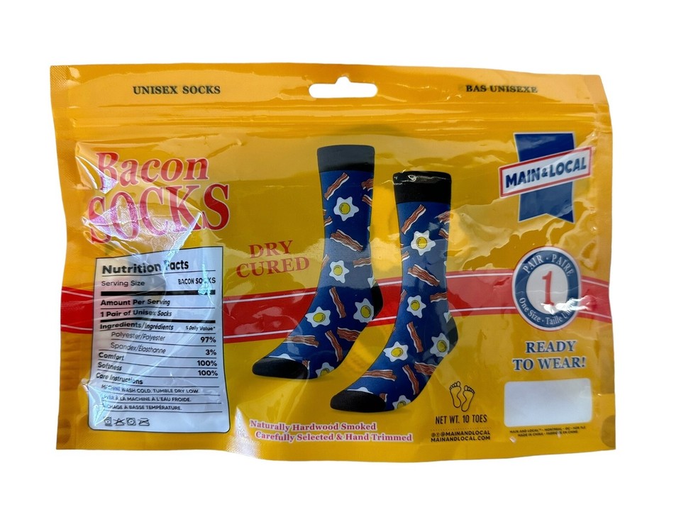 Main and Local Bacon Socks 1 Pair Unisex One Size Bacon Pouch Novelty ...