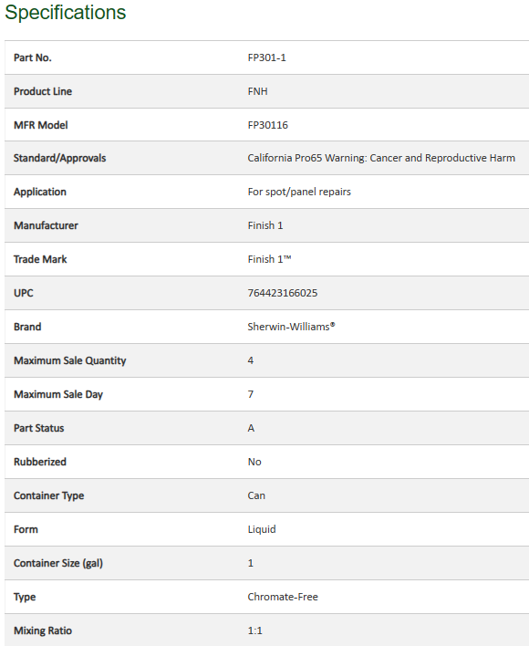 Sherwin Williams ACME FP301 Finish 1 Etching Primer - 1 Gallon - FREE ...