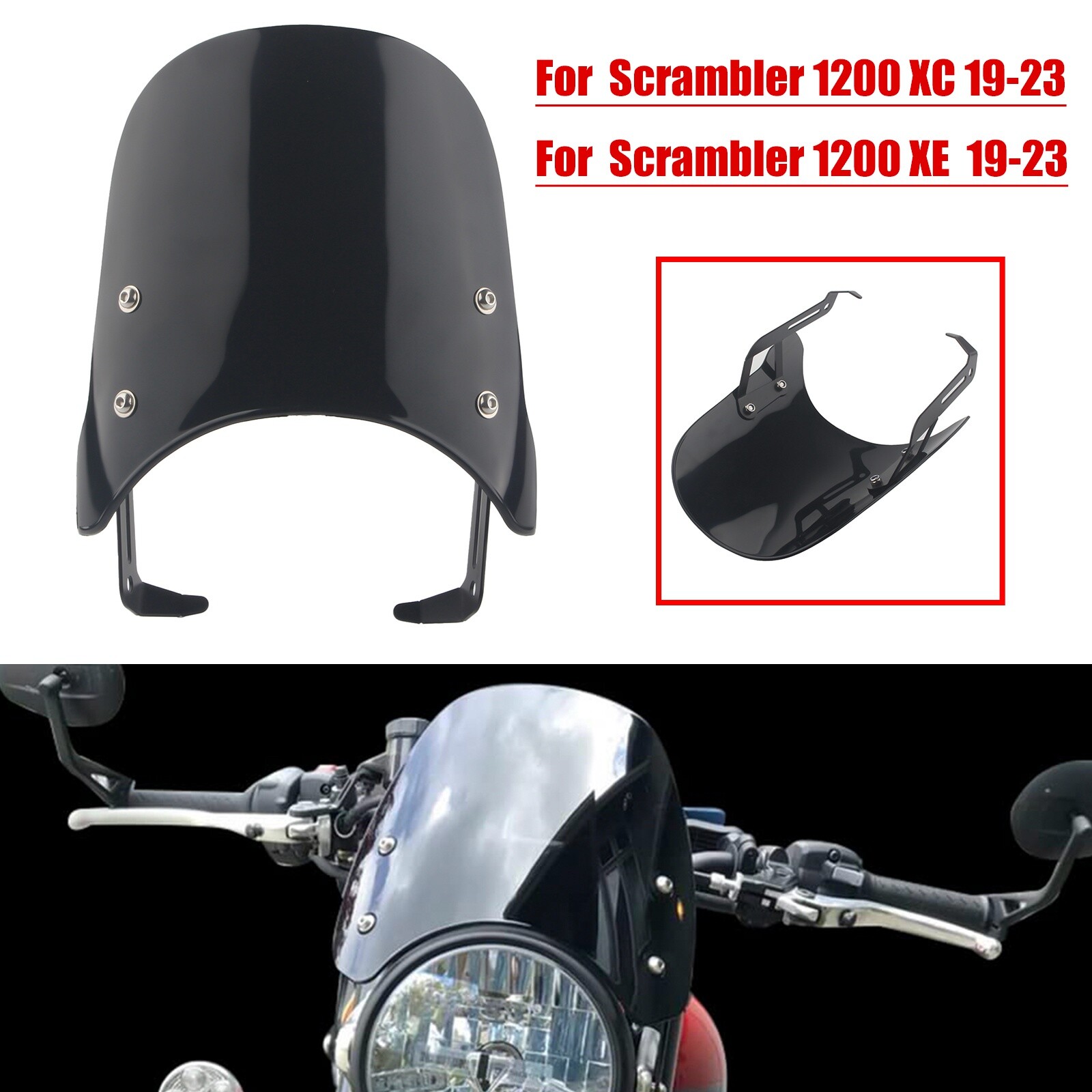 Fit For Triumph Scrambler 1200 XC 1200 XE 2019-2023 Black Windshield ...