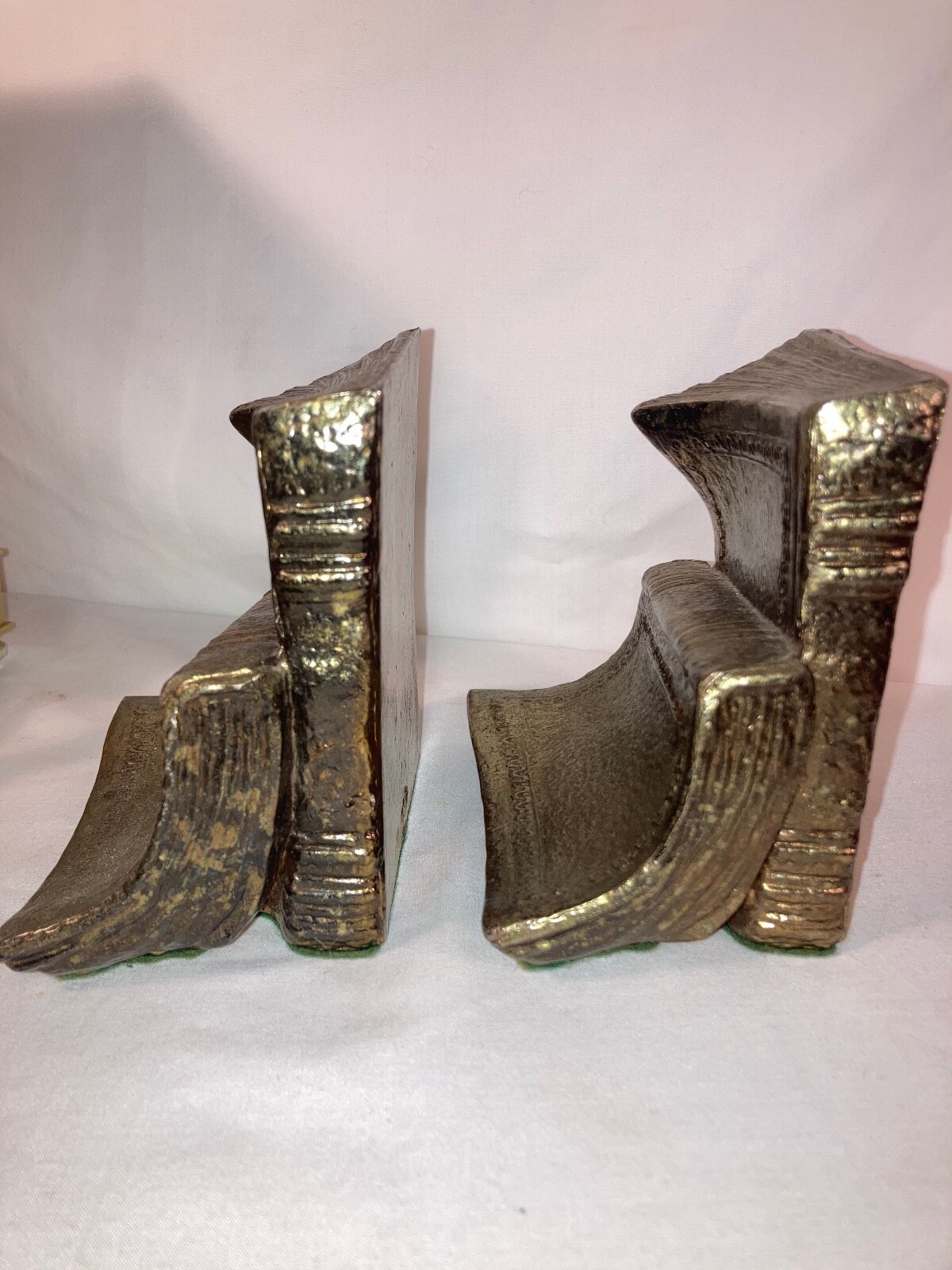 Pair of Vintage BOOKENDS "Leaning Books" ~ Gilded Metal | eBay