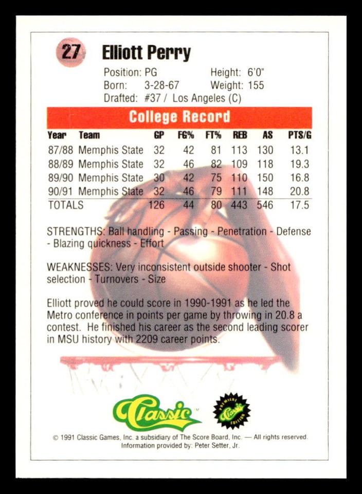1991 Classic #27 Elliot Perry | eBay
