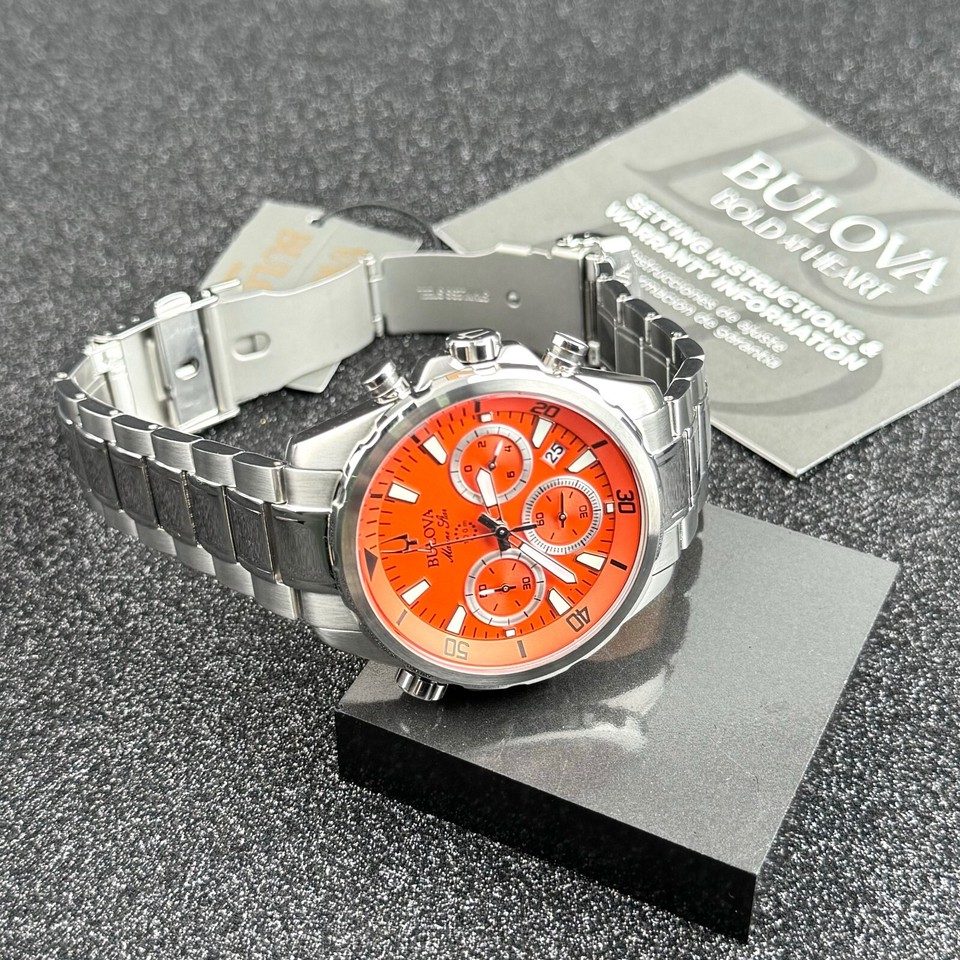 Bulova Men's Marine Star Orange Chronograph Calendar Quartz Watch ...