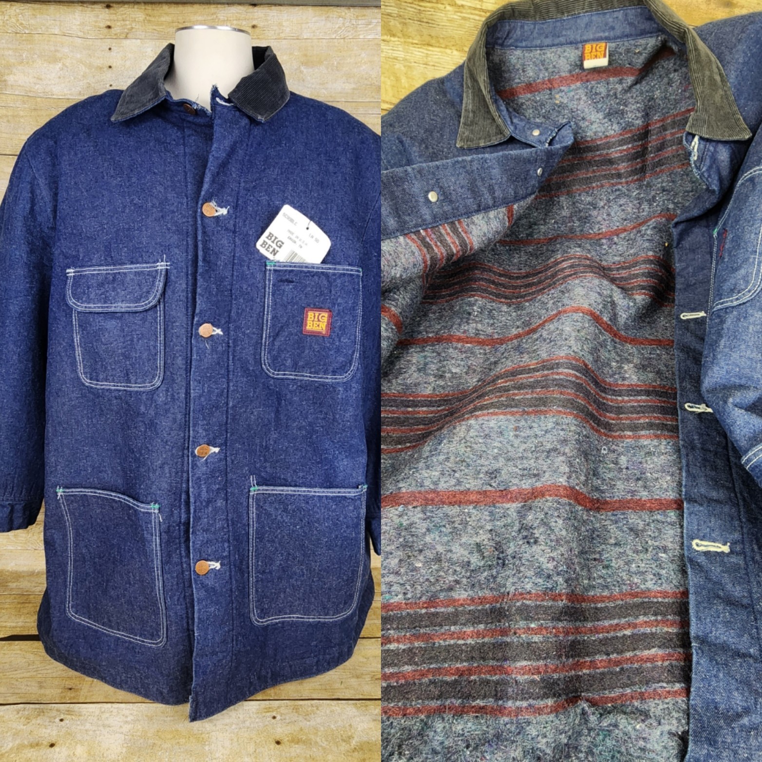 Vtg 70's Big Ben Denim Barn Chore Jacket Mens Sz 50 L… - Gem