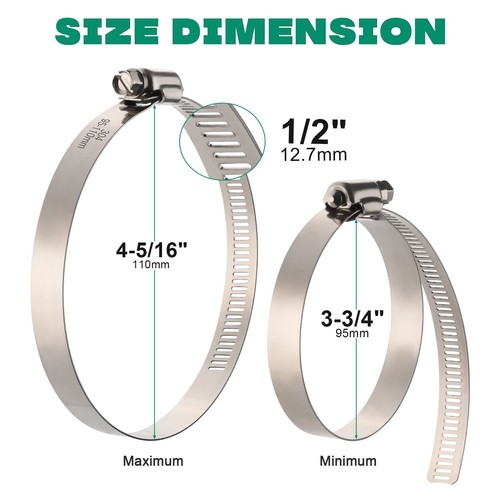 10 Pack 4 inch Hose Clamp,Stainless Steel Large Hose Clamps Adjustable ...