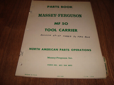 Massey Ferguson Parts Book MF 50 Tool Carrier No. 651 164 M92 | eBay