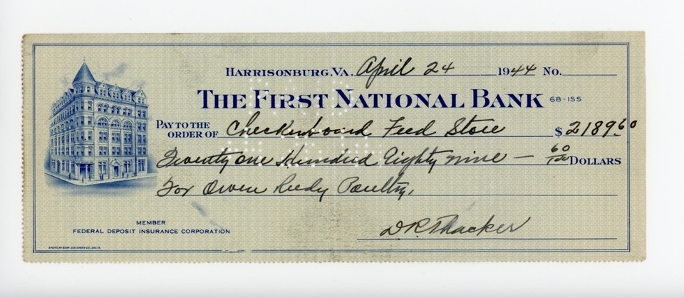 First National Bank Harrisonburg Virginia Encased Coin Checks & Post ...
