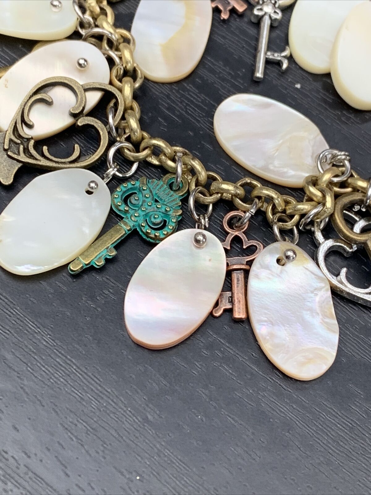 Vintage Boho Loaded MOP Skeleton key Cha Cha Charm 32… - Gem