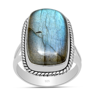 Labradorite Gemstone Solid 925 Sterling Silver Split Shank Ring For ...