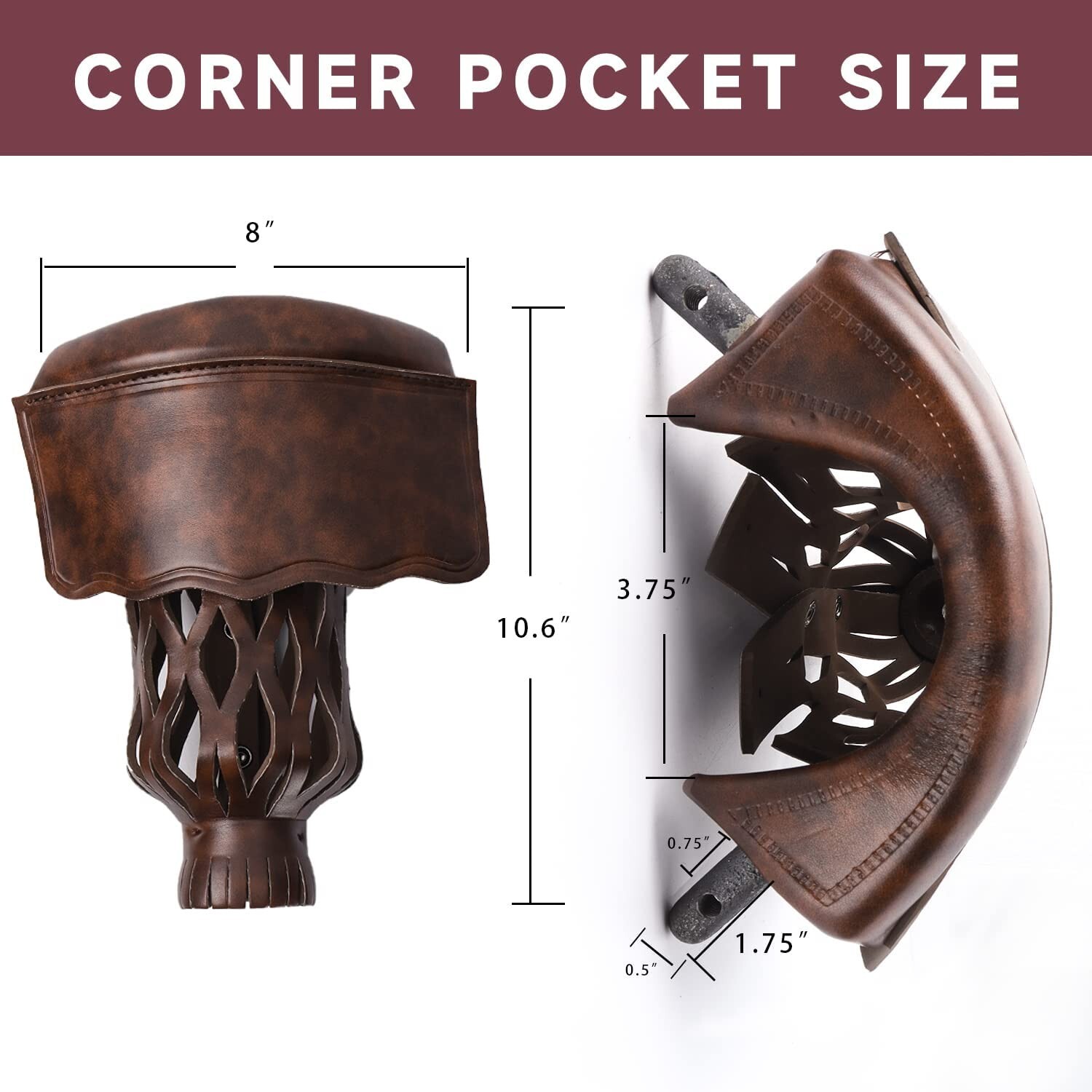 USED. Set of 6 Heavy Duty Leather Billiard Pool Table Pockets WALNUT ...