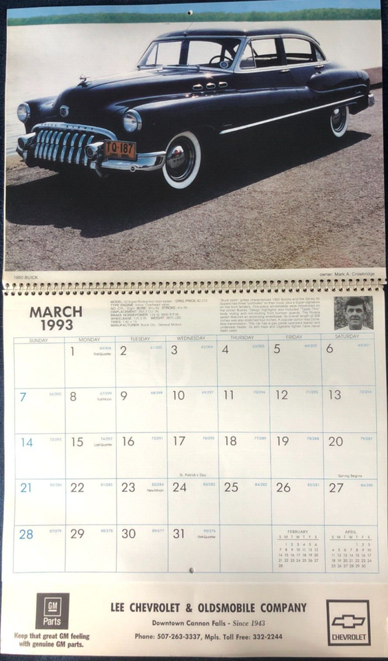 1993 GM Parts Classic Cars Wall Calendar Chevy Dealership Advertising ...