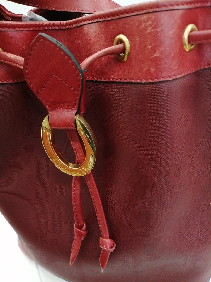 Christian Dior Drawstring bag Shoulder bag Burgundy Beige Gold ...