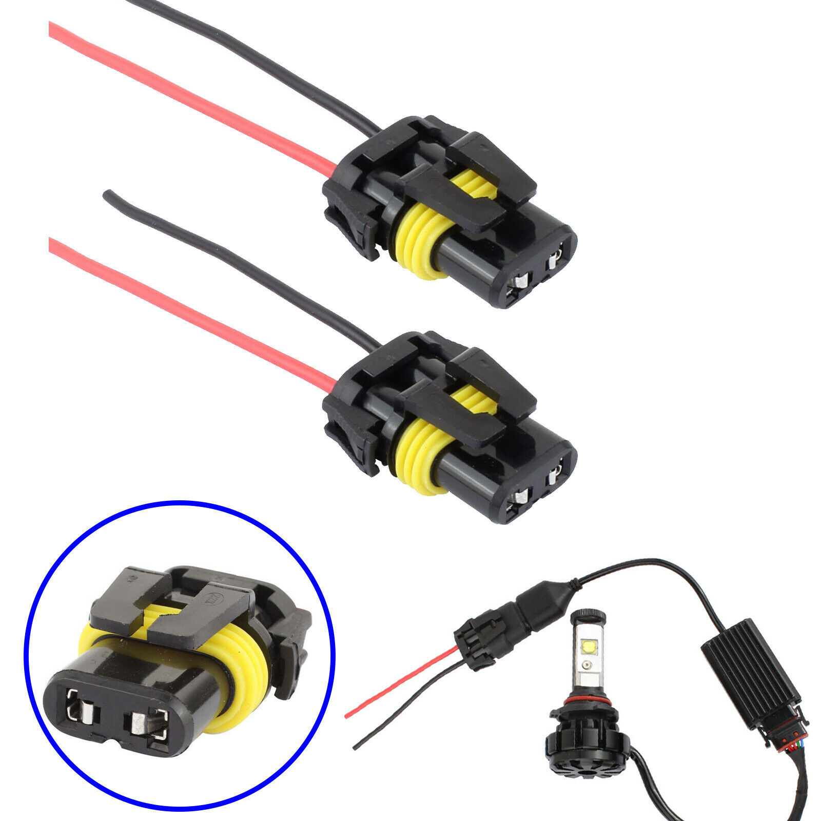 2x 9005 9006 Female Adapter Wire Harness Pigtails Socket For Headlight ...